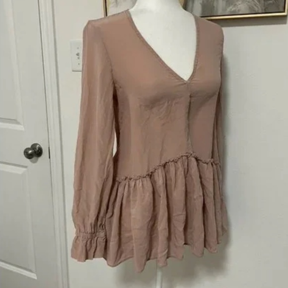 All Saints | Tops | All Saints Peplum Silk Blouse In Blush Pink | Poshmark